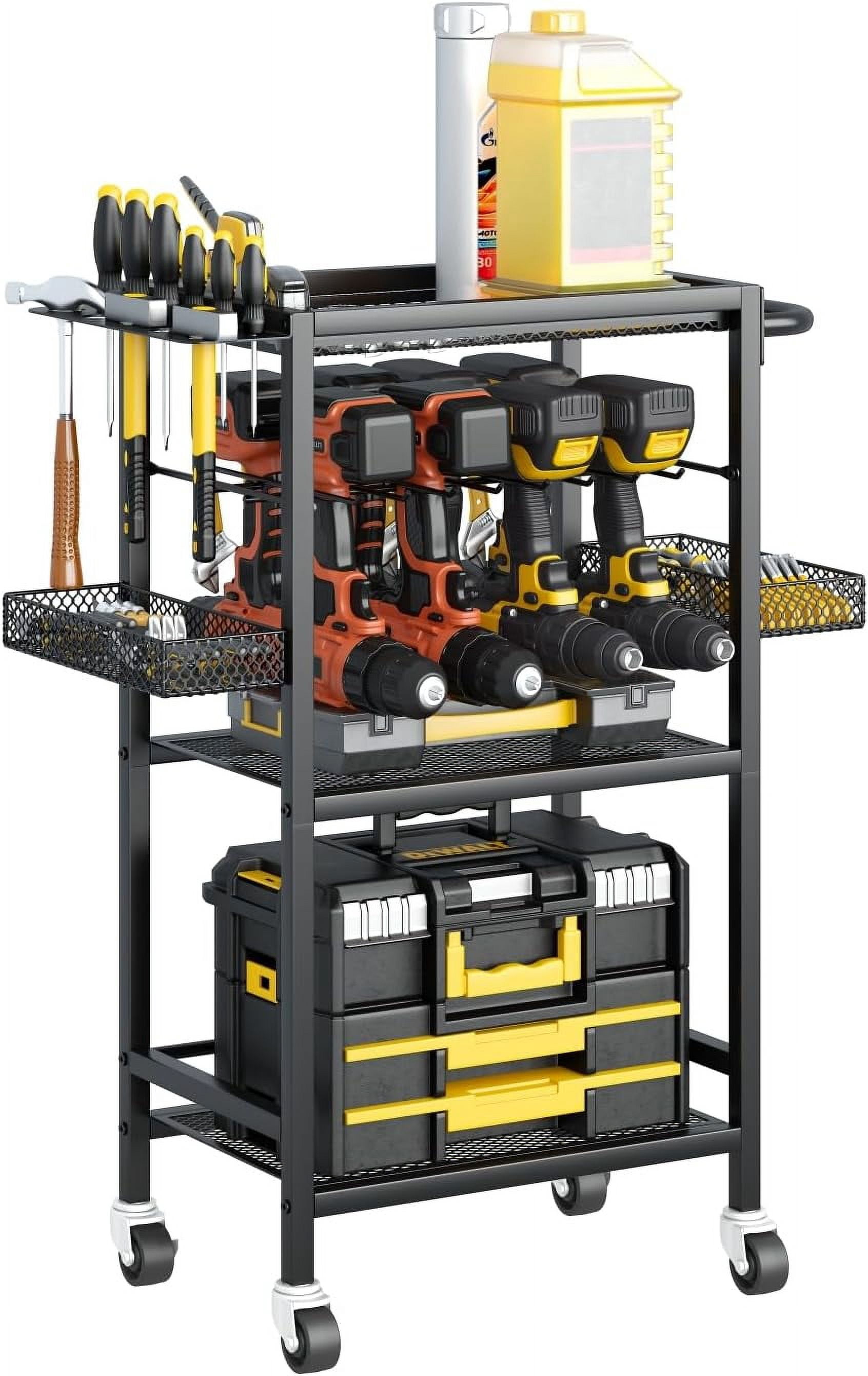 Tool Organizer Cart with Wheels, Garage Tool Shelf Drill Holders Garage ...