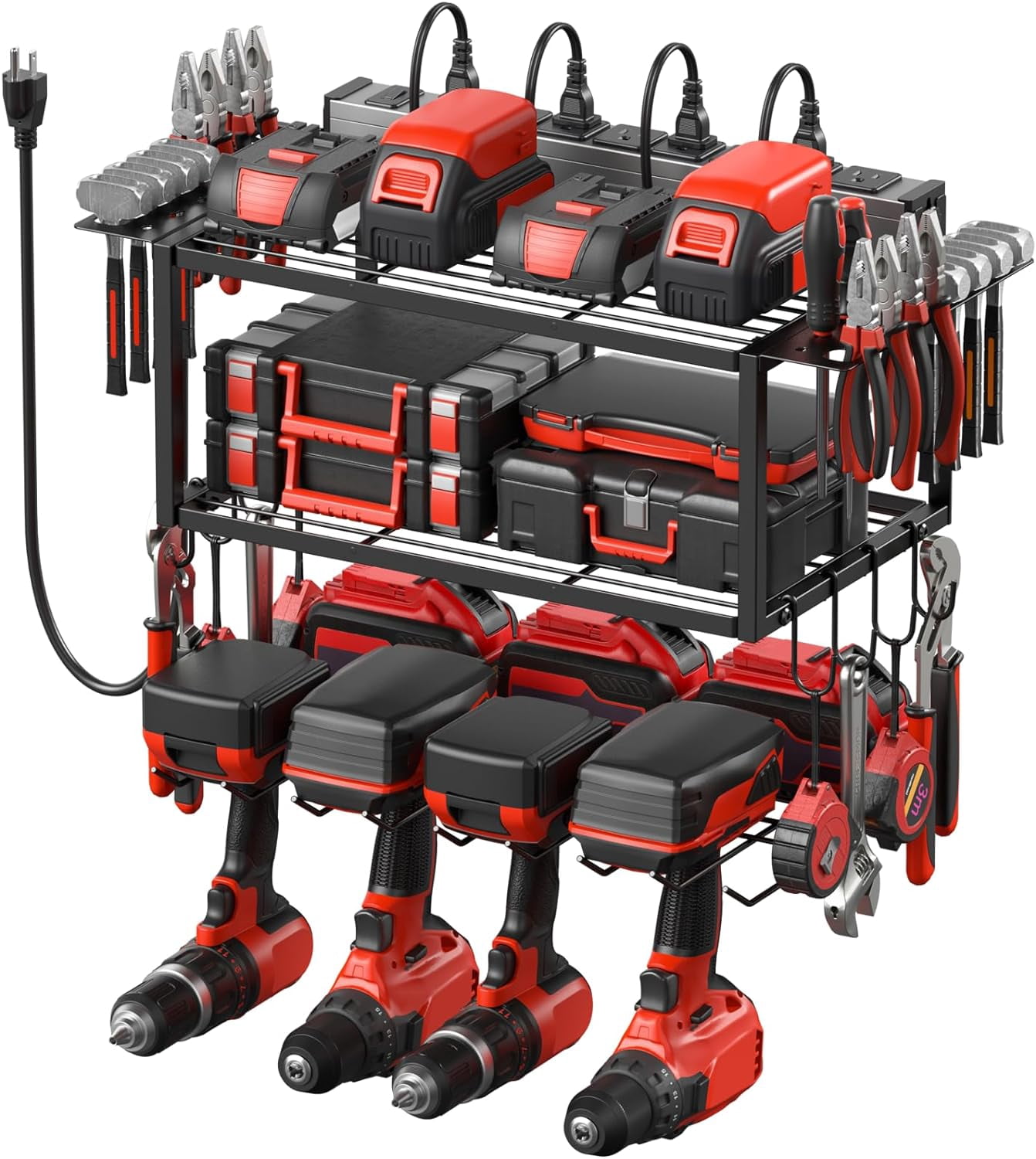 Tool Organizer with Charging Station, 3 Layers Wall Mount Garage Tools ...