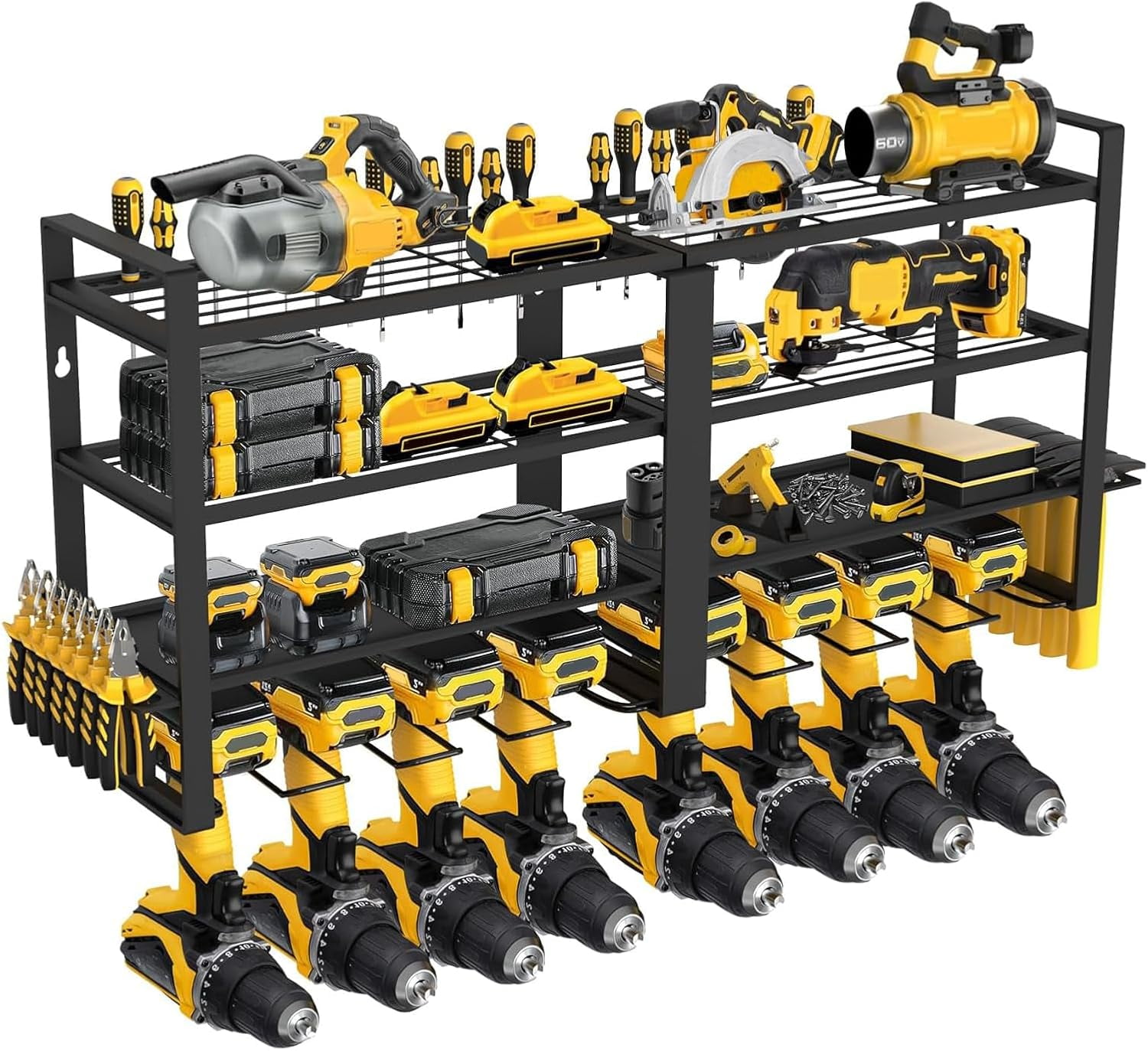 Tool Organizer Wall Mount, Heavy Duty 4-Layer 8-Slot Drill Holder Metal ...