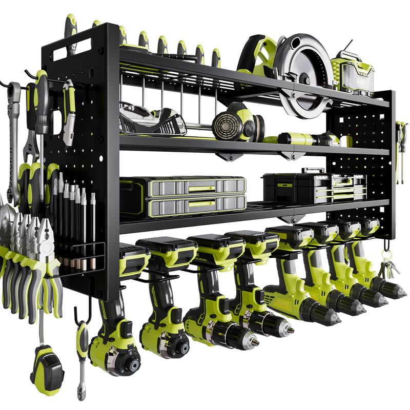 Tool Organizer Wall Mount, Tool Rack with 8 Drill Holders, 4 Layers ...