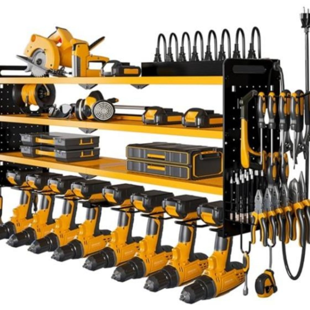 Tool Organizer Wall Mount, Tool Rack with 8 Drill Holders, 4 Layers ...
