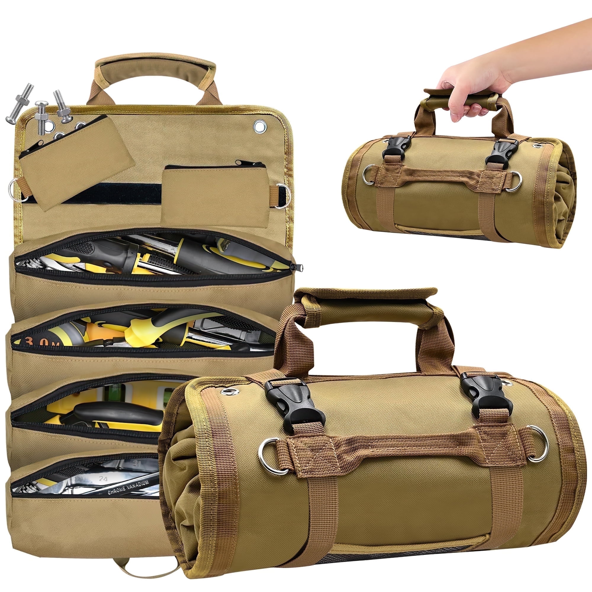 Durable Multi-Pocket Tool Roll Bag, Heavy Duty Roll Up Organizer for ...
