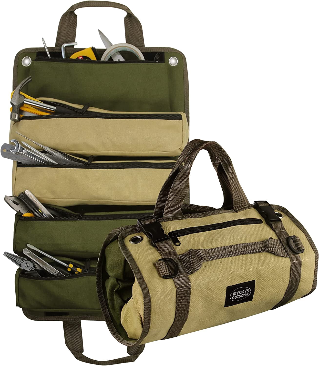 Tool Roll Organizer, Roll Up Tool Bag With Detachable Pouches, Heavy ...