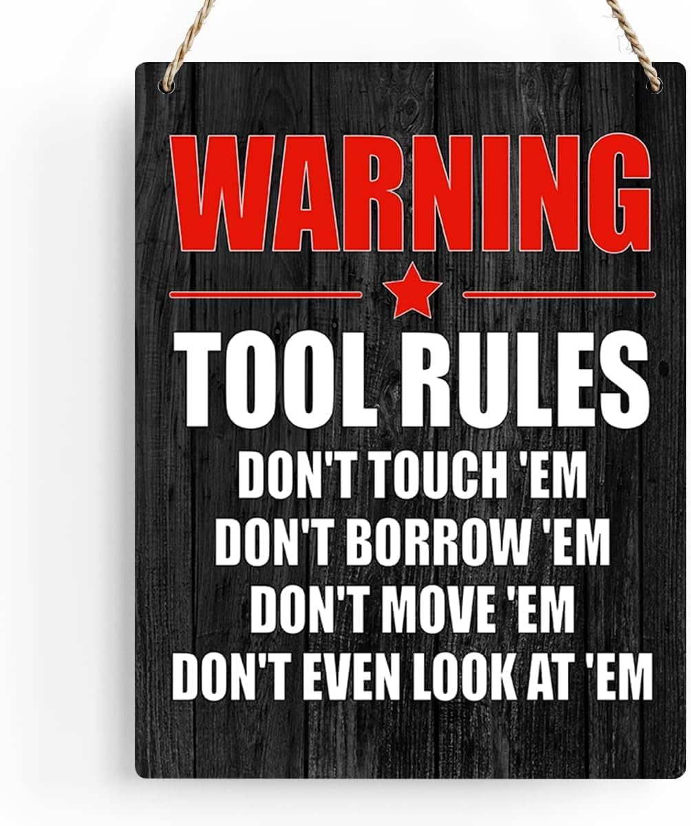 Tool Rules Wooden Hanging Sign Decor, Garage Plaque Signs Wall Art ...