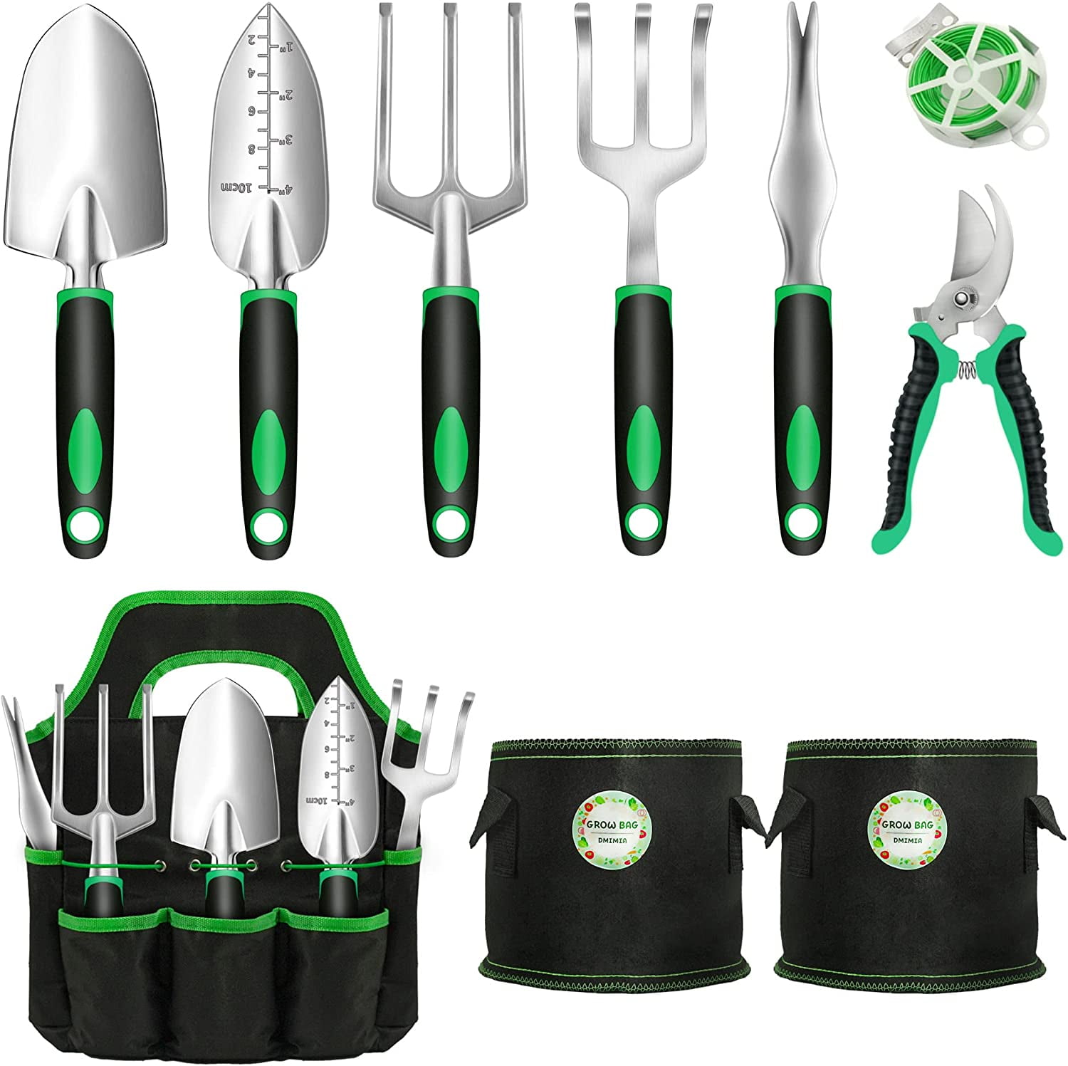 Tool Set, 10 Pieces Heavy Duty Gardening Tools Kit with Plant Grow Bags ...