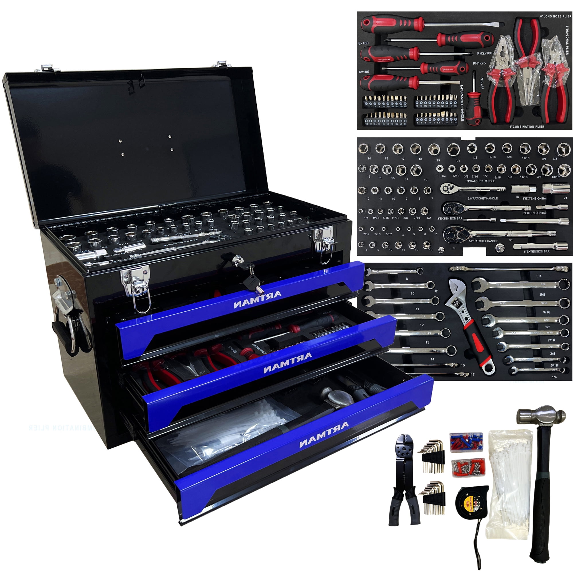 NIGSQJB Tool Set 439pcs with 3 Drawers Tool Box Organizer, Mechanic ...