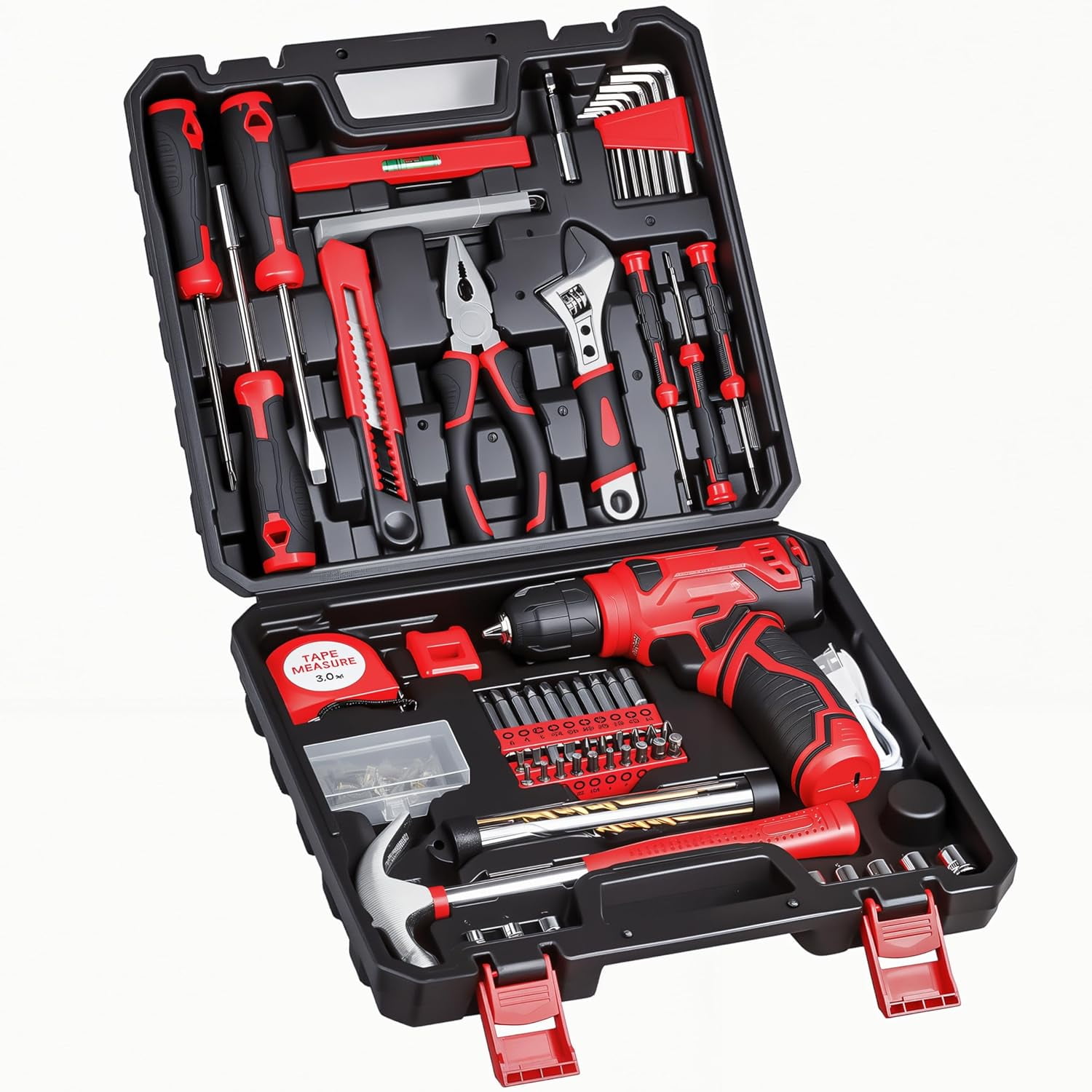 Tool Set - Tool Kit with 8V Cordless Drill, 132 Piece Tool Box with Drill, Home Tool Kits for ...