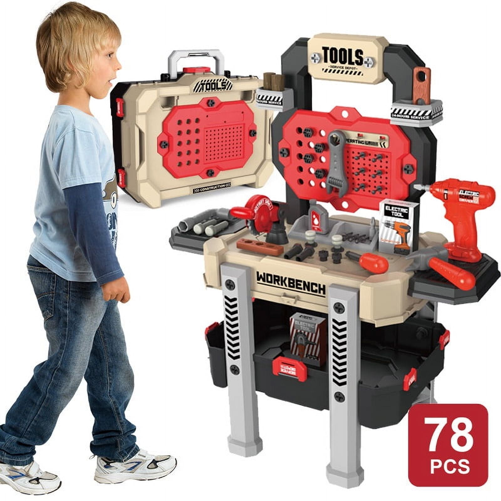 Tool Set for kids 78 Pices 2 in 1, Plastic Workbench for Toddlers Boys ...