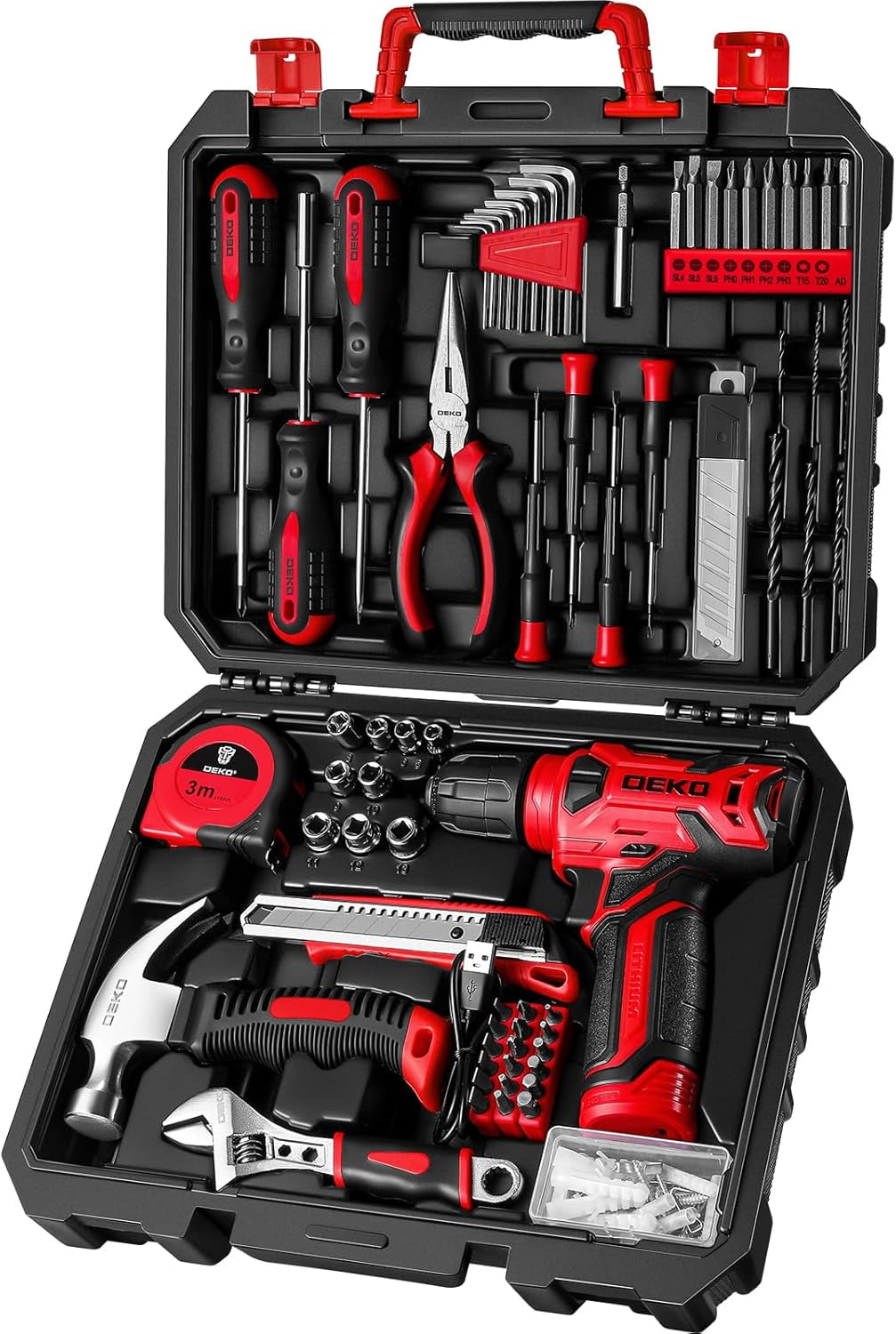 Tool Set with 8V Blue Cordless Drill, Home Tool Kit with Drill, Hand ...
