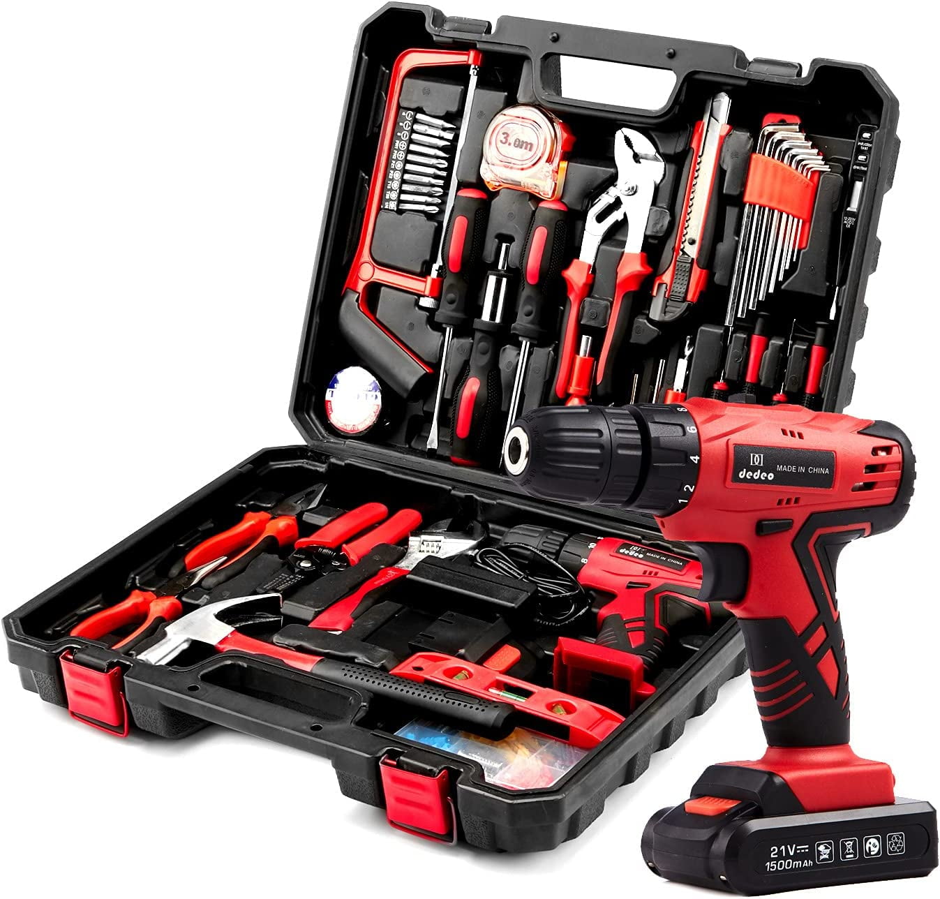 Tool Set with Drill, 108Pcs Cordless Drill Household Power Tools Set ...
