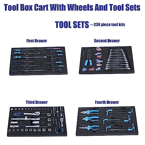 Tool Sets and 4 Drawers Tool Cart with Wheels,Rolling Tool Box Mechanic ...