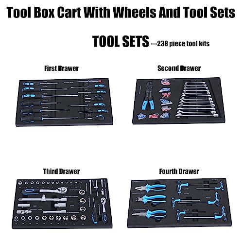 Tool Sets and 4 Drawers Tool Cart with Wheels,Rolling Tool Box Mechanic ...
