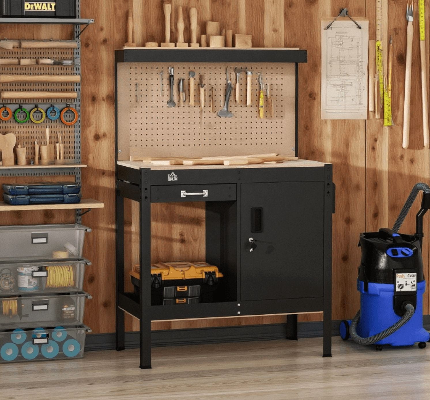 Tool Storage Cabinet, Multipurpose Workbench, Workshop Tool Table ...