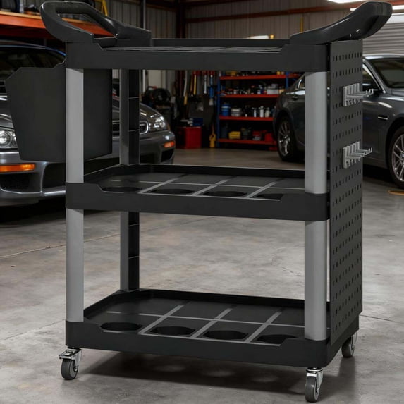 Tool Storage Cart 3-Tier Rolling Tool Cart,Capacity Plastic Utility ...