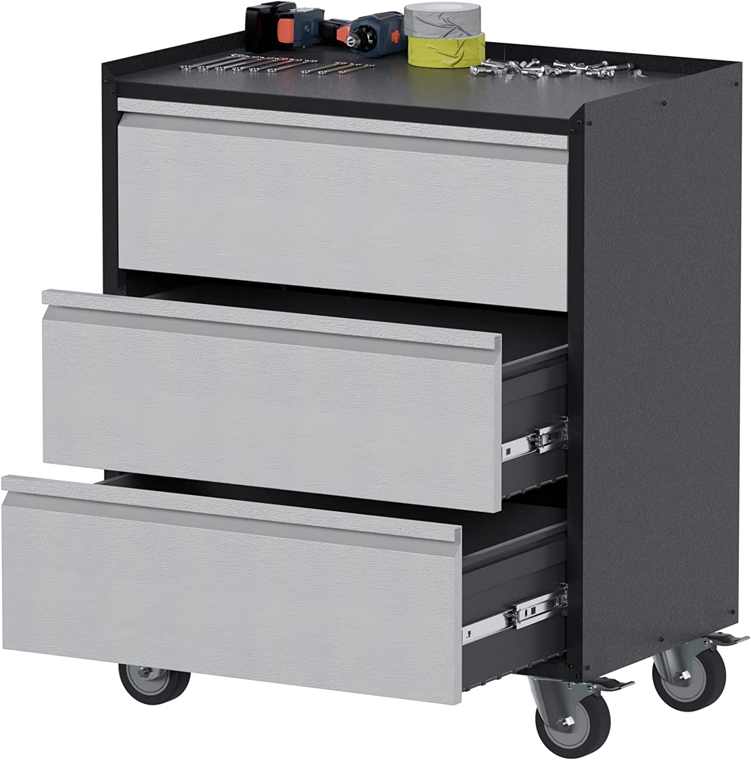 Tool Storage Garage Cabinet with Wheels, 3 Drawer Tool Chest Rolling ...