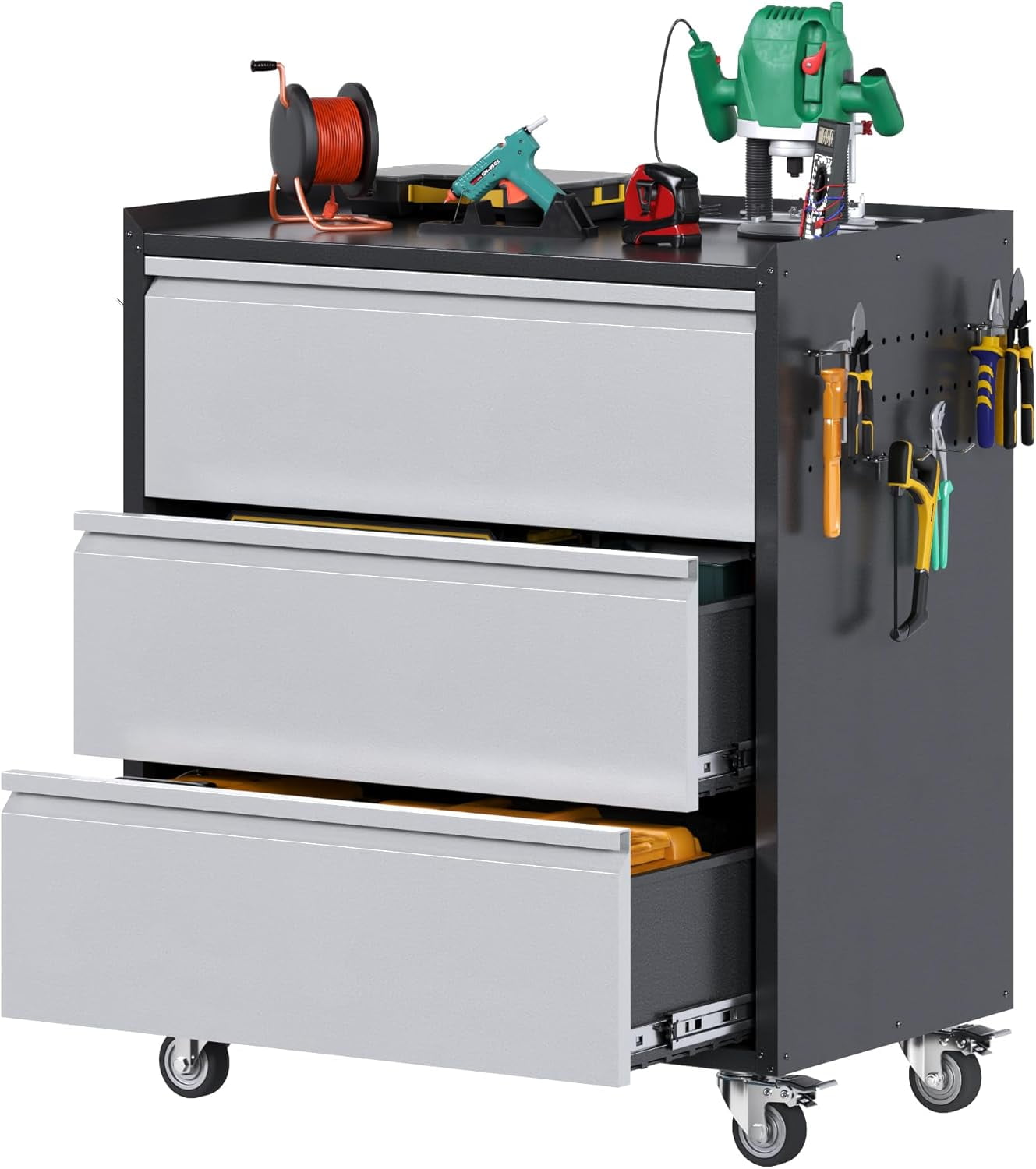 Tool Storage Garage Cabinet with Wheels 3 Drawer Tool Chest Rolling ...