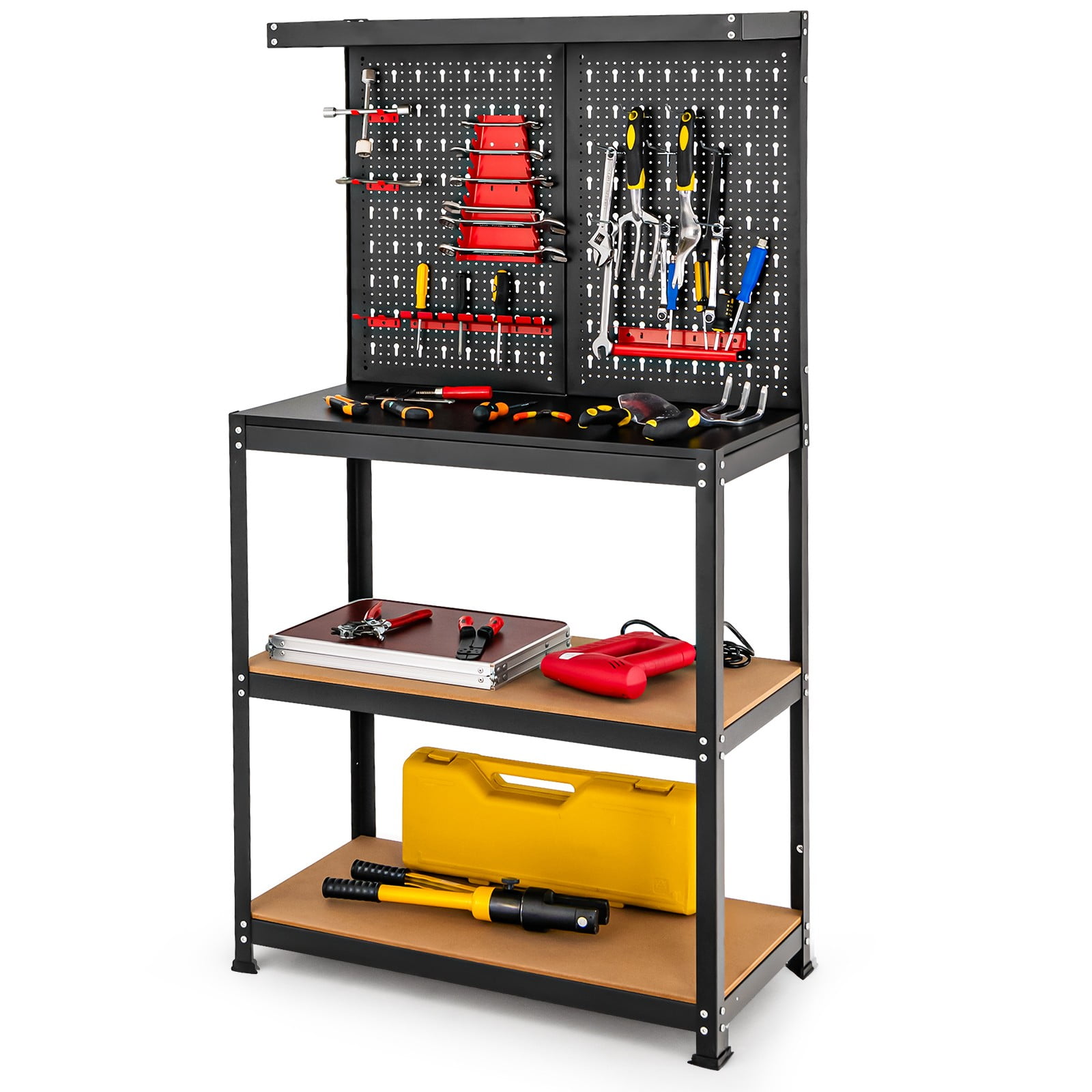 Tool Storage Workbench Heavy-duty Steel Tool Table w/ 2 Open Shelves ...
