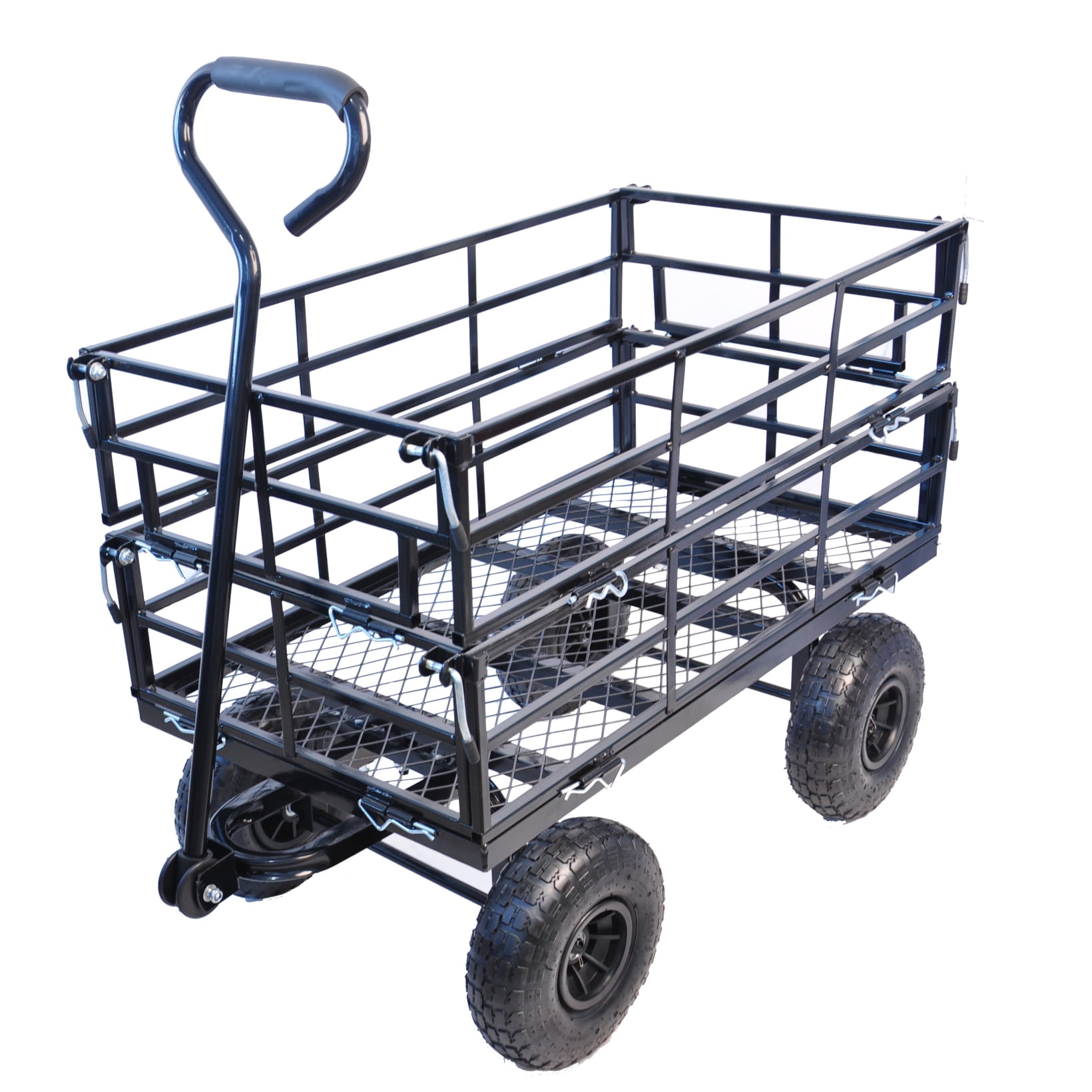Tool Wagon Cart with Removable Fence, Push Pull Outdoor Garden Cart ...
