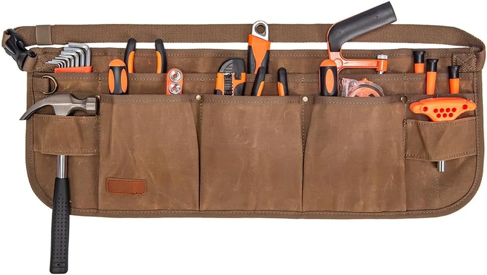 Tool Waist Apron, Heavy Duty Waxed Canvas Tool Belt, Waist Tool Belt with 10 Pockets and 2 ...