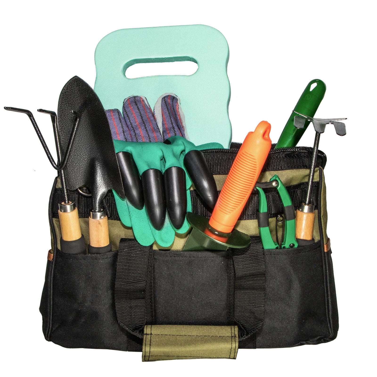 ToolTreaux 10pc Gardening Handheld Tools Set Gloves Carry Bag Kneeling ...