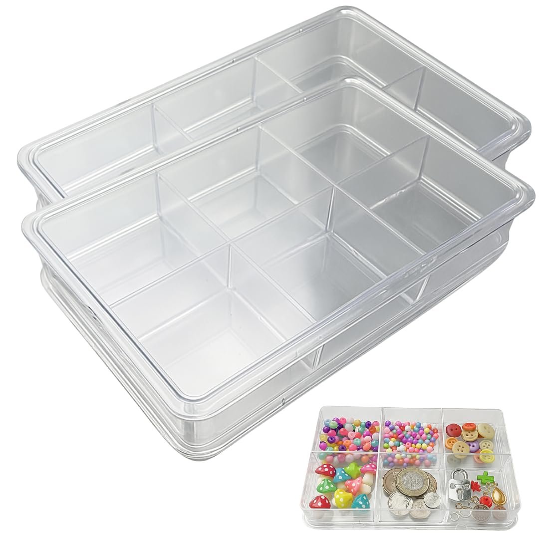 ToolUSA (2 Pack) Clear Plastic 6-Grid Small Storage Box | 3" x 2" x 1/2 ...