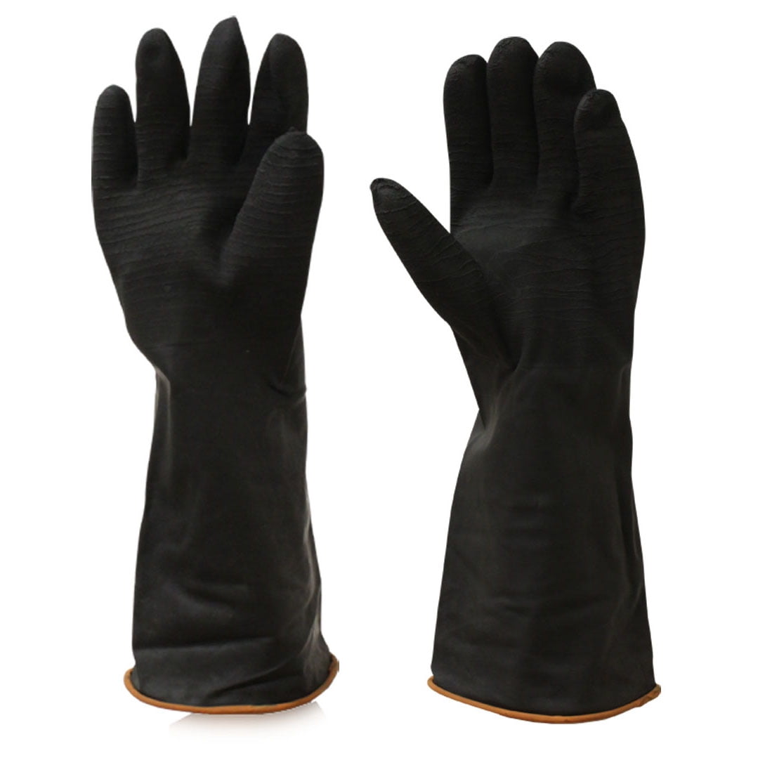 ToolUSA (2 Pairs) 14" Extra Large Black Natural Rubber Gloves | Crinkle ...