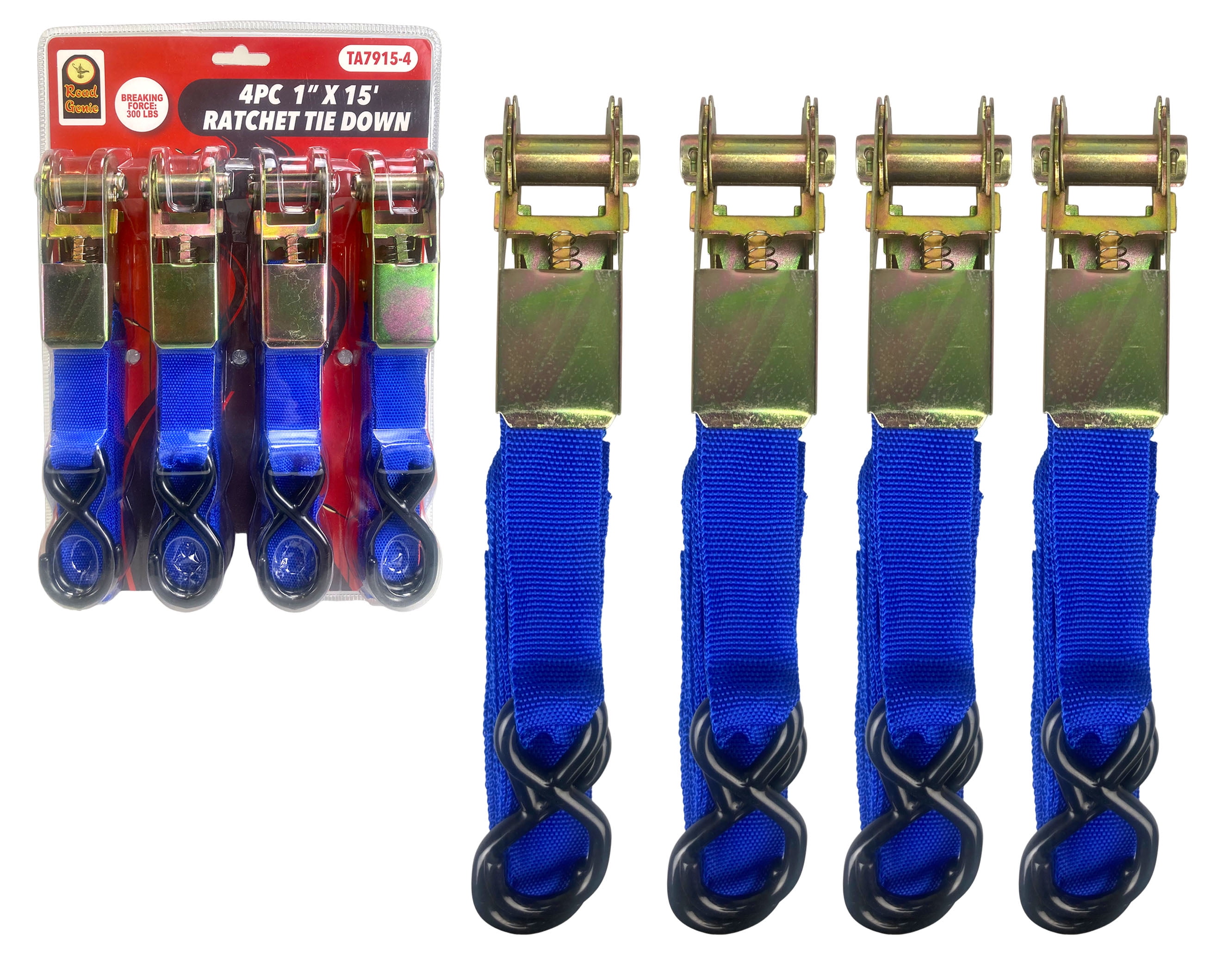 ToolUSA 4-Piece Heavy-Duty Ratchet Tie Down Straps | 1" x 15' (2.5 cm x ...