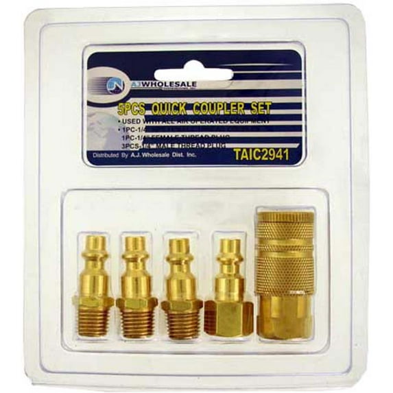 ToolUSA 5-Piece Brass Quick Coupler Set | 1/4" (0.6 cm) Threads | Compatible with Air-Operated ...