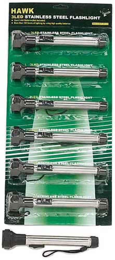 ToolUSA (6 Pack) 7.5" (19.1 cm) 3-LED Stainless Steel Flashlights ...