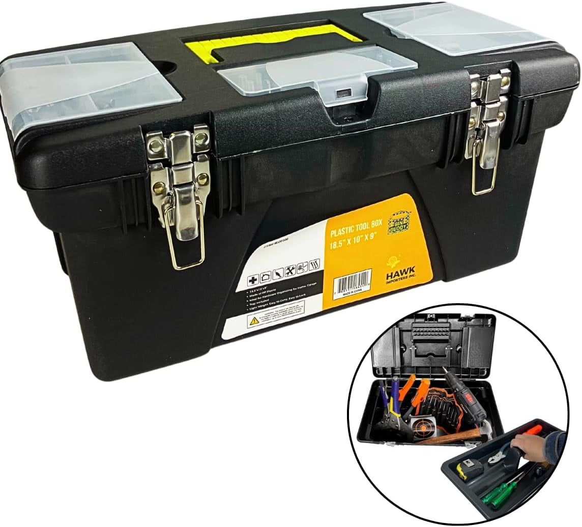 ToolUSA Robust Plastic Tool Box | 18.5" x 10" x 9" | Secure Metal ...
