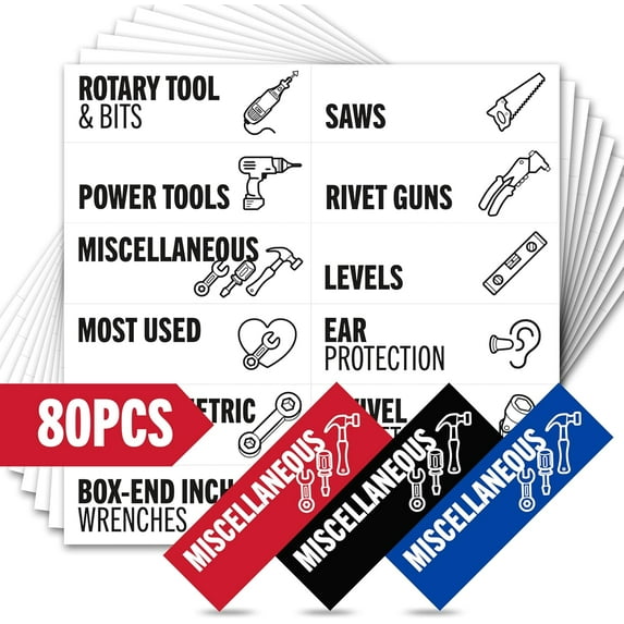 Toolbox Organization Magnetic Labels - 80 Large, Tool Chest Organizer ...