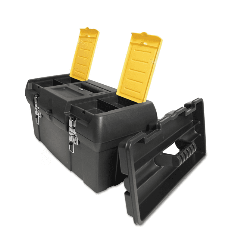 Toolbox with Tray, Two Lid Compartments, easy and comfortable grip ...