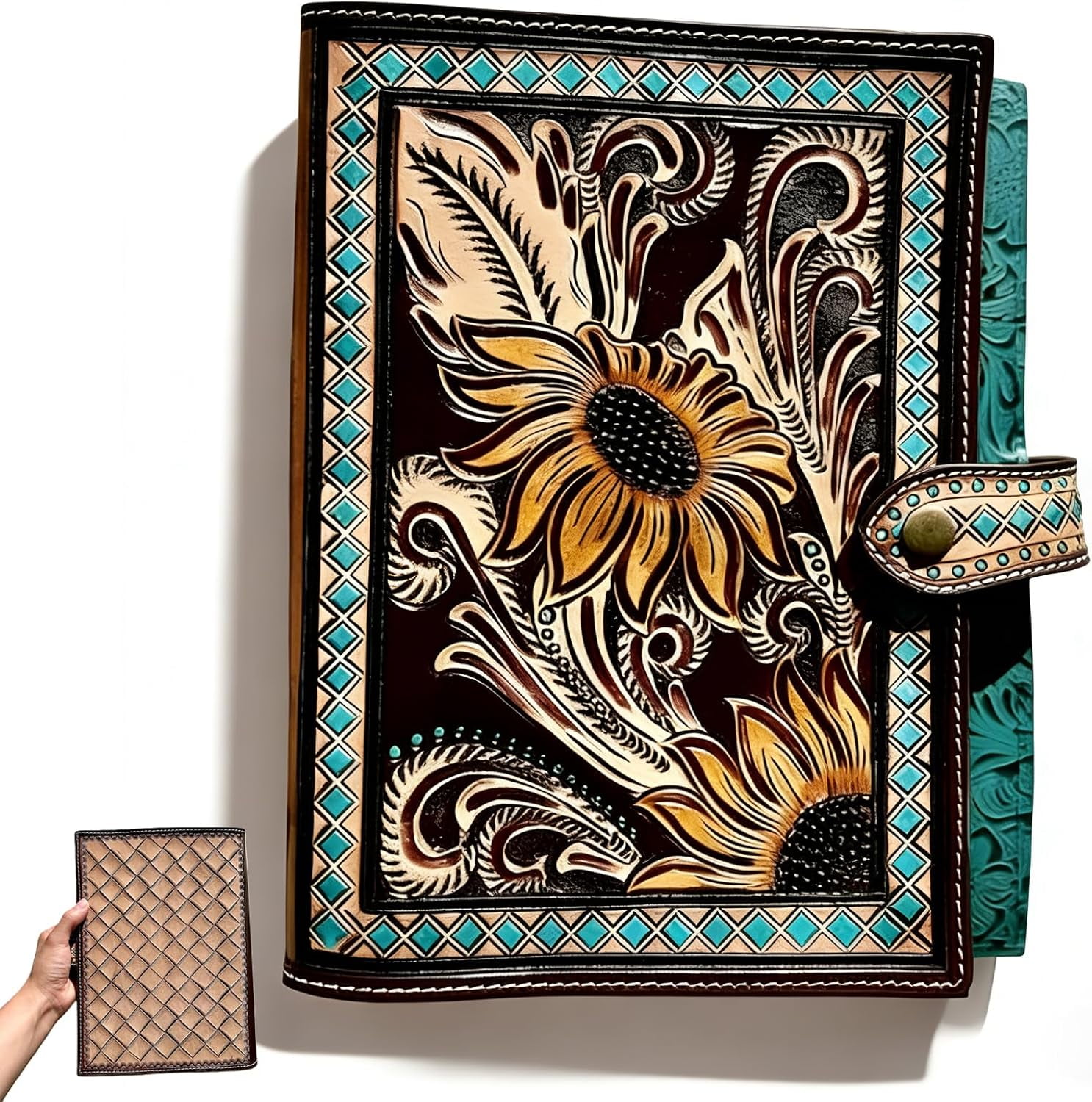 Tooled Leather Bible Cover with Snap Closure – Western Style Embossed ...