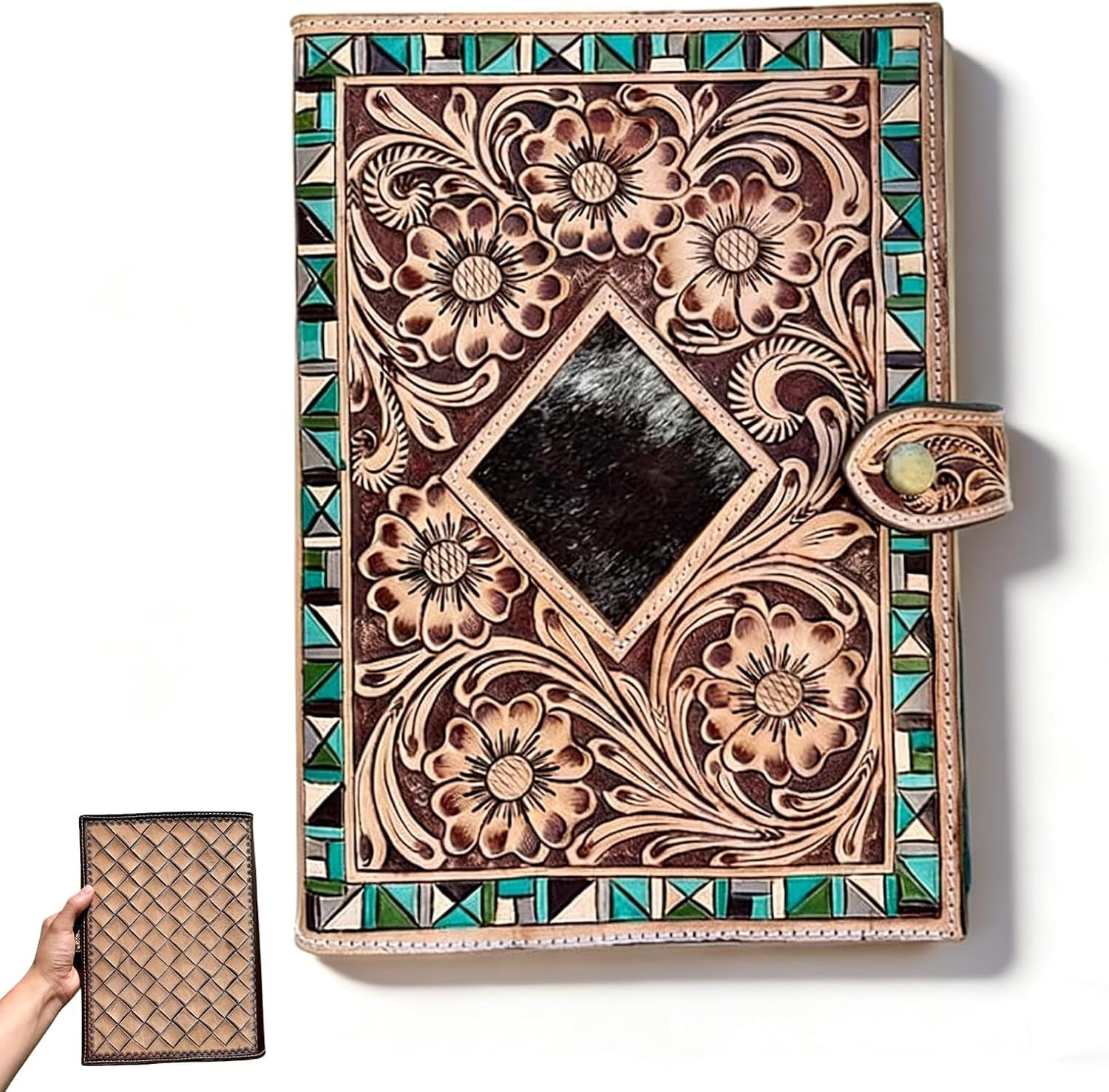 Tooled Leather Bible Cover with Snap Closure – Western Style Embossed ...