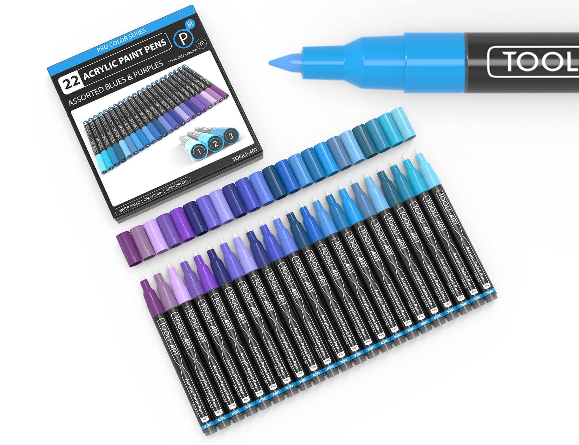 Tooli-Art Acrylic Paint Pens Blue and Purple Pro Color Series Set with ...