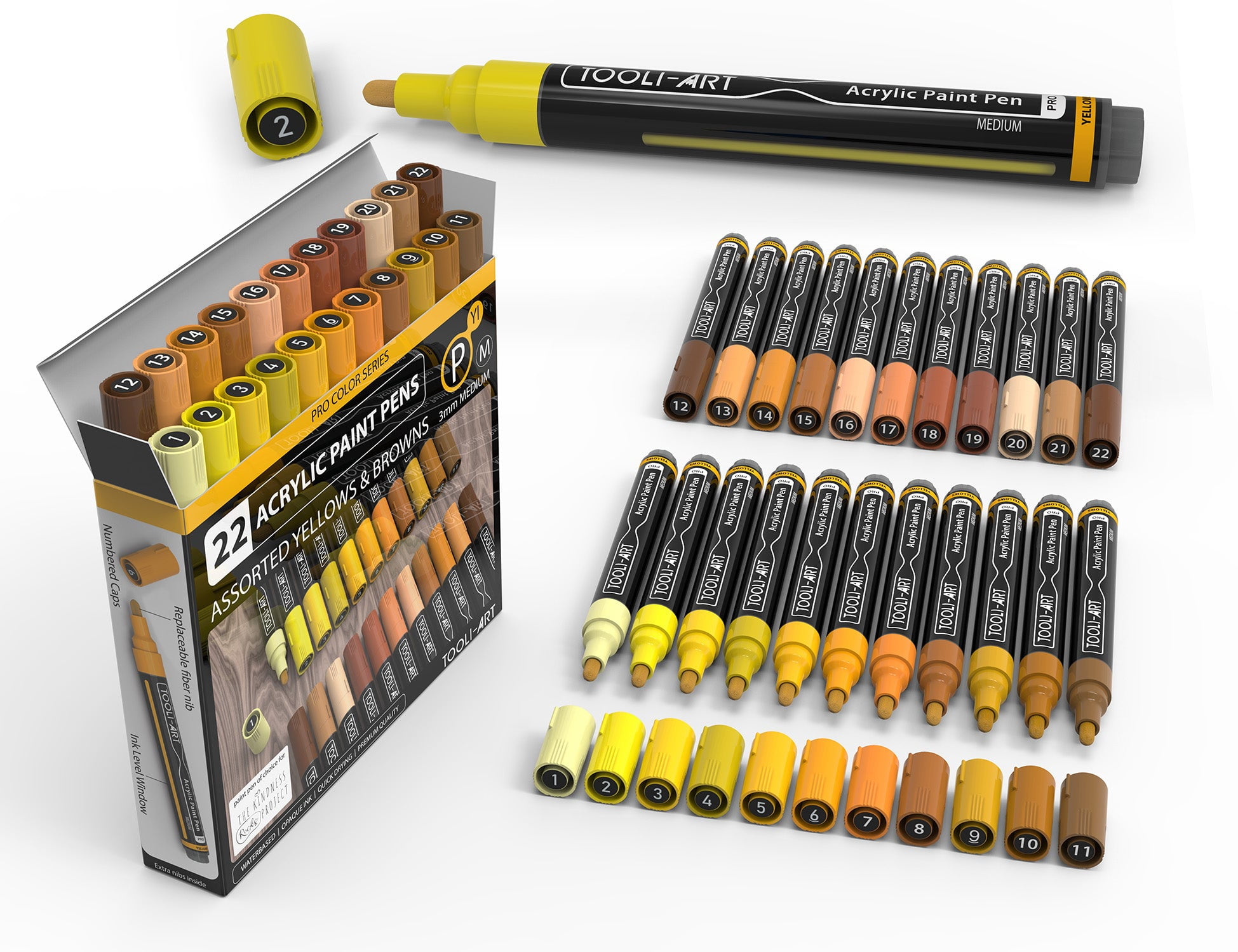 Tooli-Art Acrylic Paint Pens Yellow and Brown Pro Color Series Set with ...