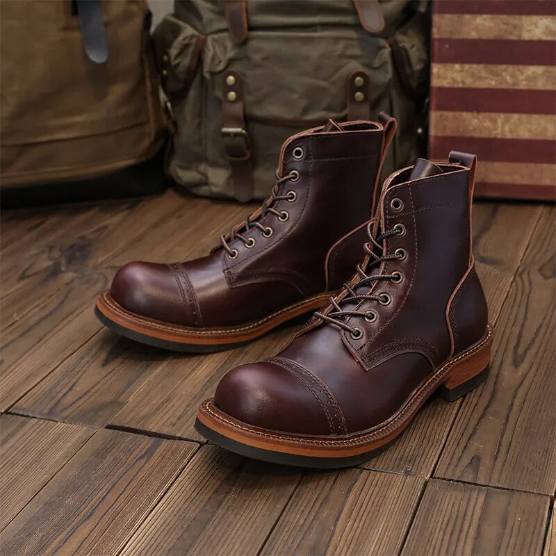 Tooling Work Boots Genuine Leather Luxury Designer Men Shoes Vintage ...