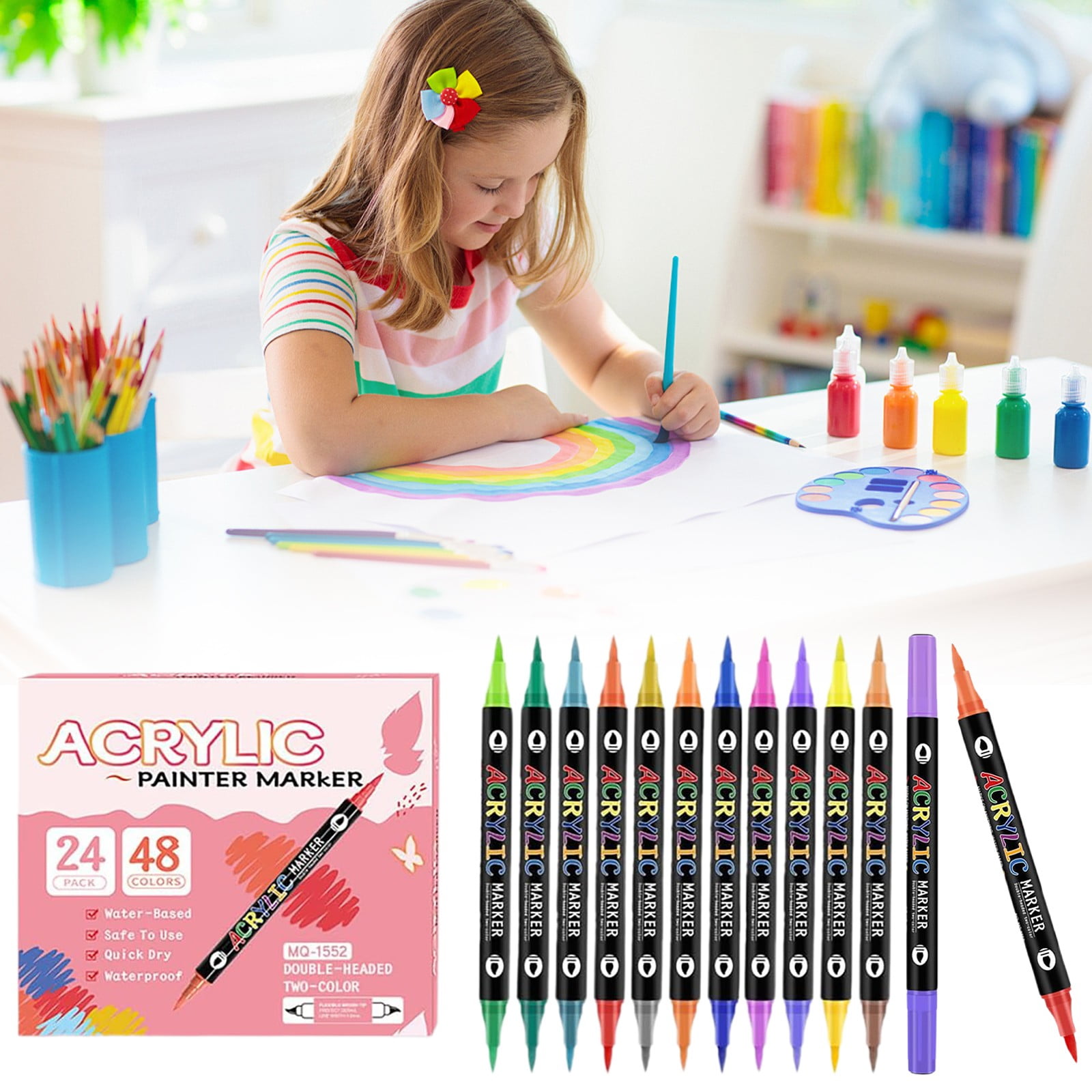 Toolix Pen Double-Headed Two-Color Acrylic Markers 24 Pcs 48 Colors ...