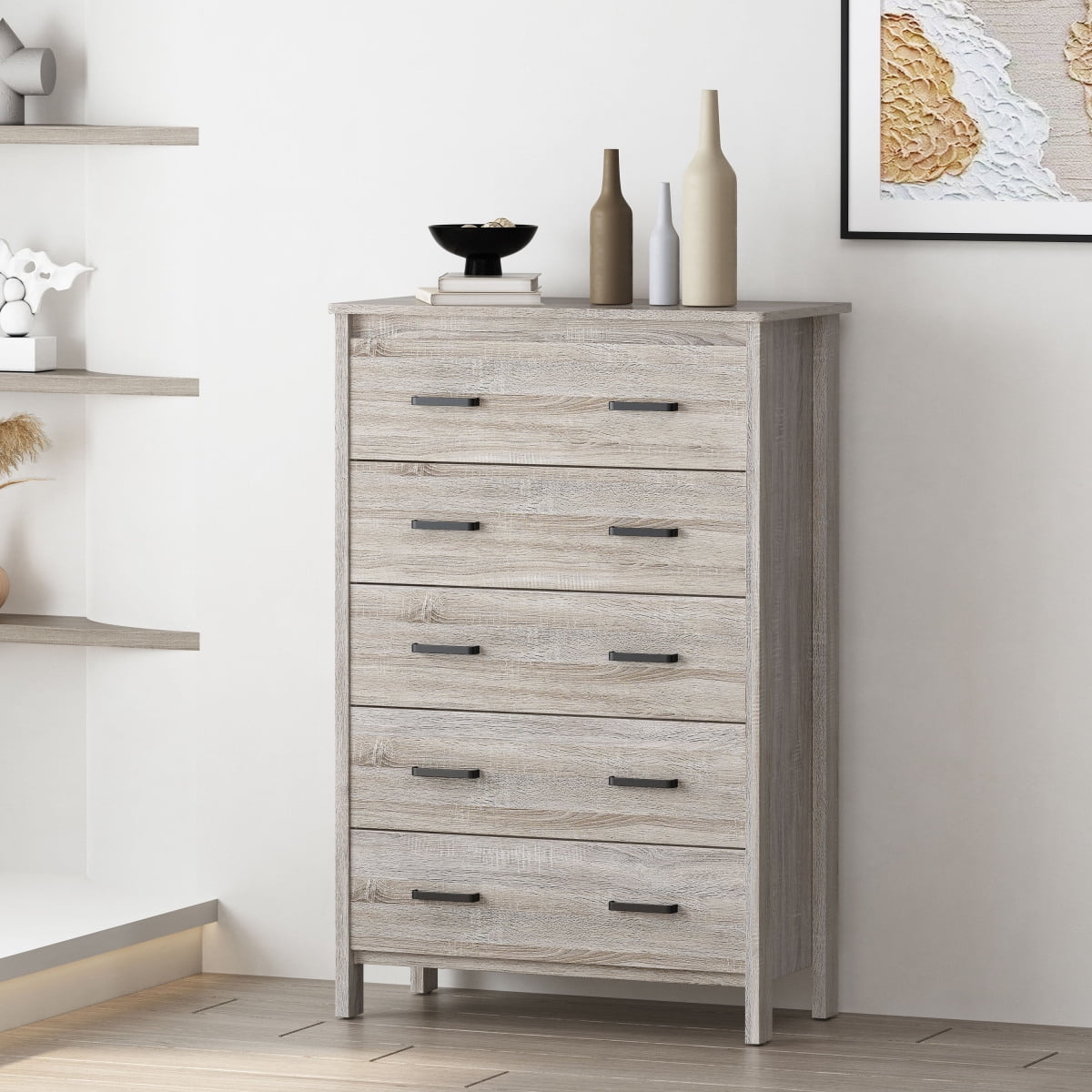 Toolless Assembly 5 Drawer Chest for Bedroom, Modern MDF Storage ...