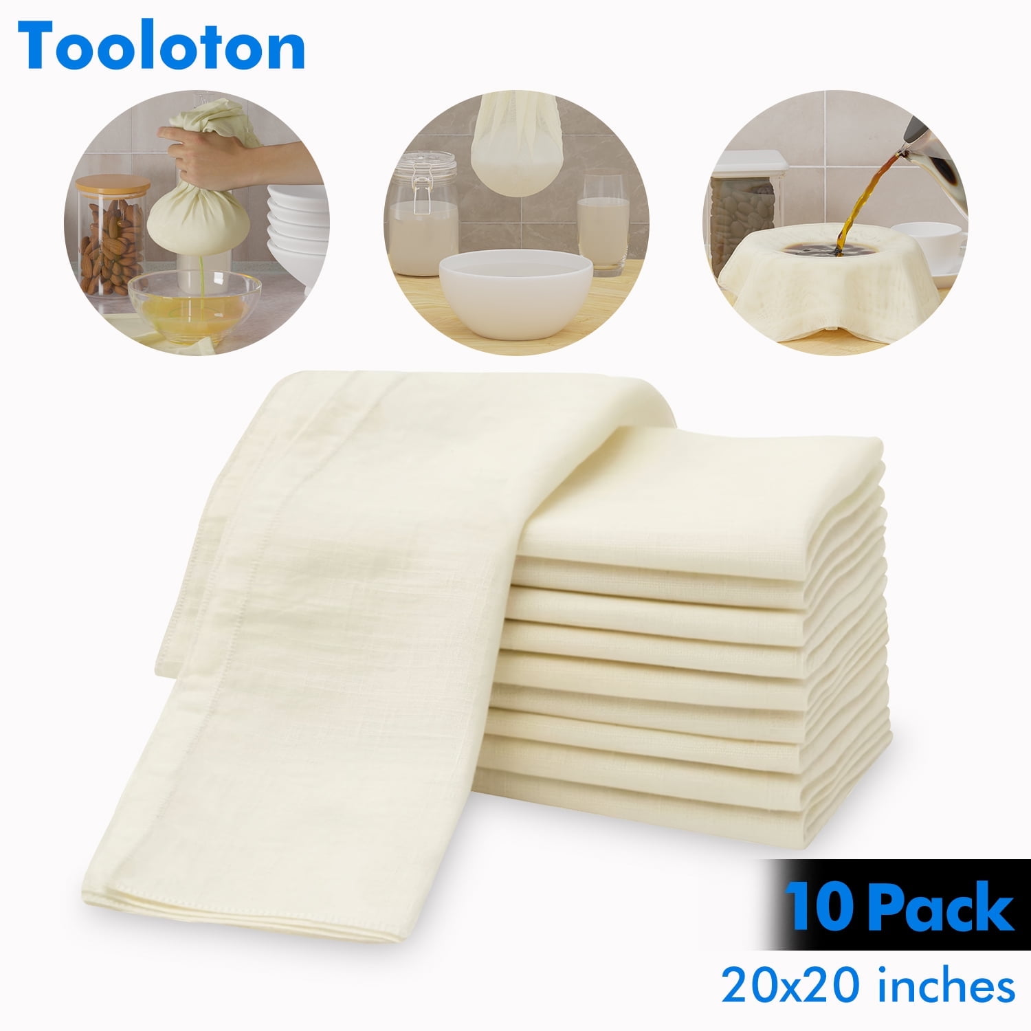 Tooloton 10 PCS Reusable Cheesecloth, 20x20 Inch, 100% Cotton ...