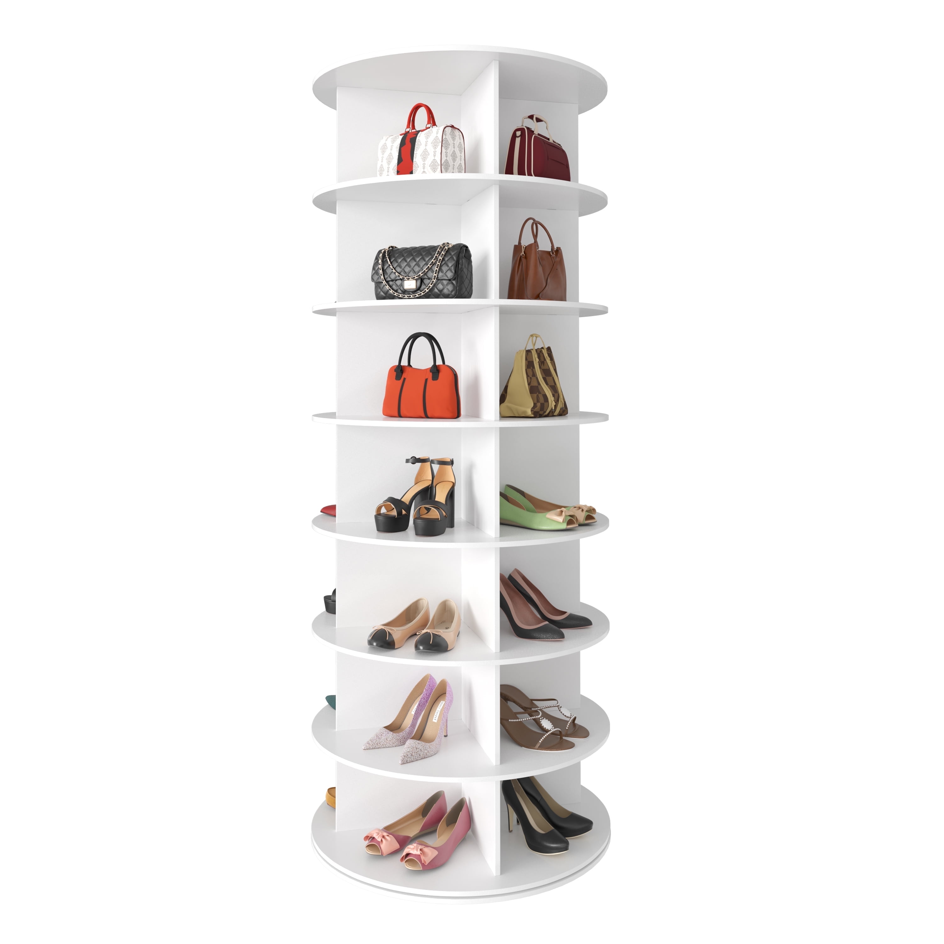 Tooloton 7-Tier Revolving Storage Carousel for Shoes & Handbags, White ...