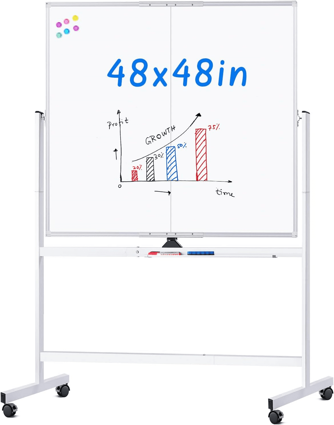 Tooloton Rolling Whiteboard, 48x48 Large Magnetic White Board with ...