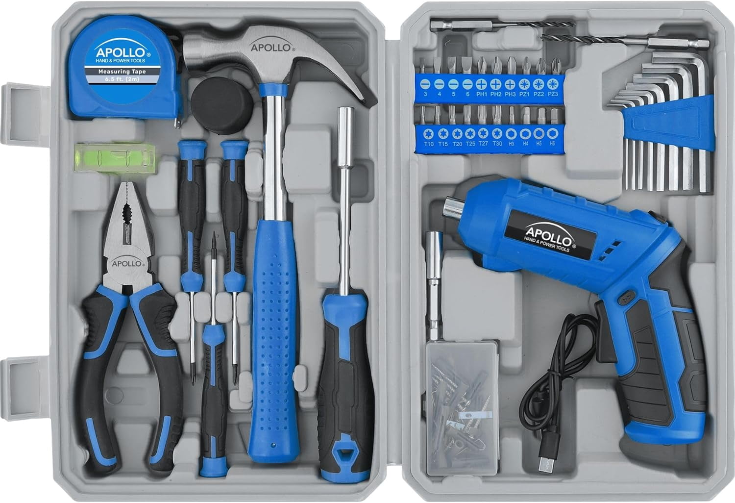 Tools 81-Piece Home Tool Set with 3.6V Li-Ion USB Cordless Screwdriver ...