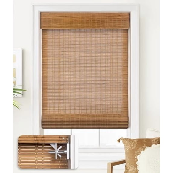 No Tools No Drill Cordless Bamboo Roman Shades, Light Filtering Window ...