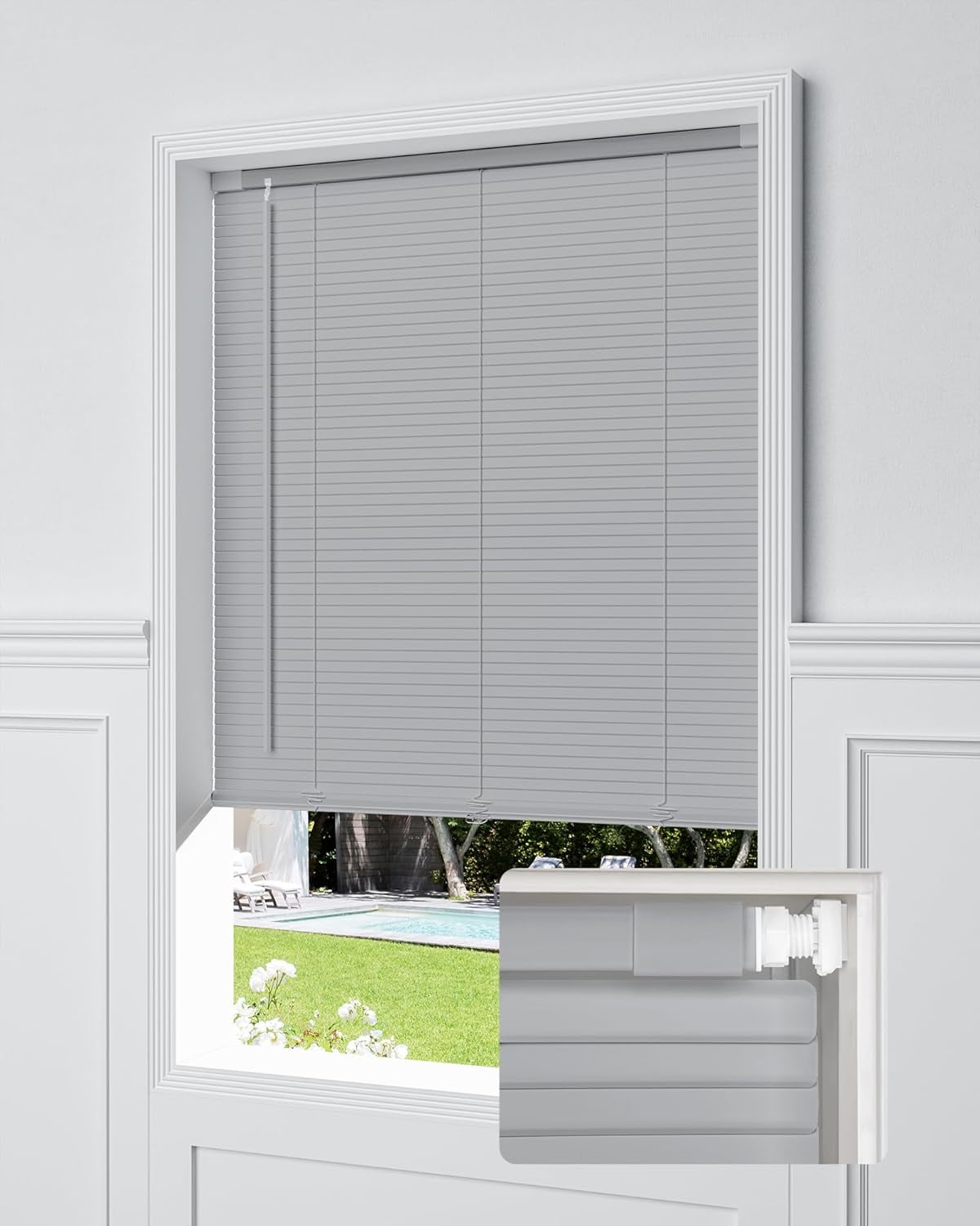 No Tools No Drill Cordless Mini Blinds, 100% Privacy L-Shaped Blades 1 ...