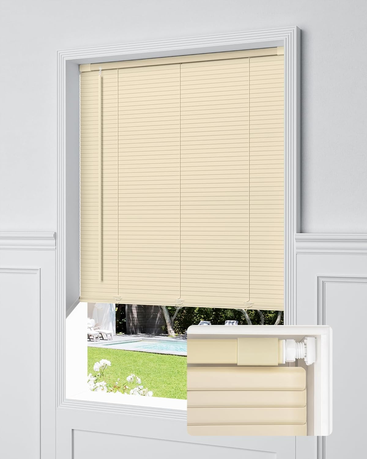 No Tools No Drill Cordless Mini Blinds, 100% Privacy L-Shaped Blades 1 ...