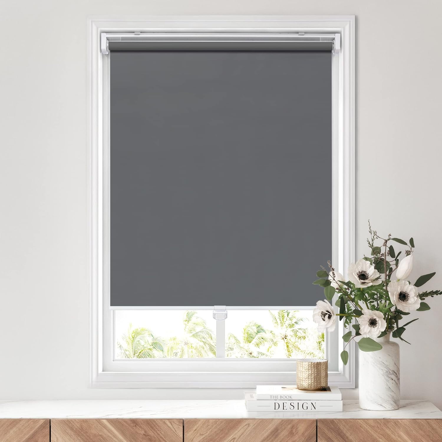 No Tools No Drill Cordless Roller Shades, 100% Blackout Roller Blinds ...