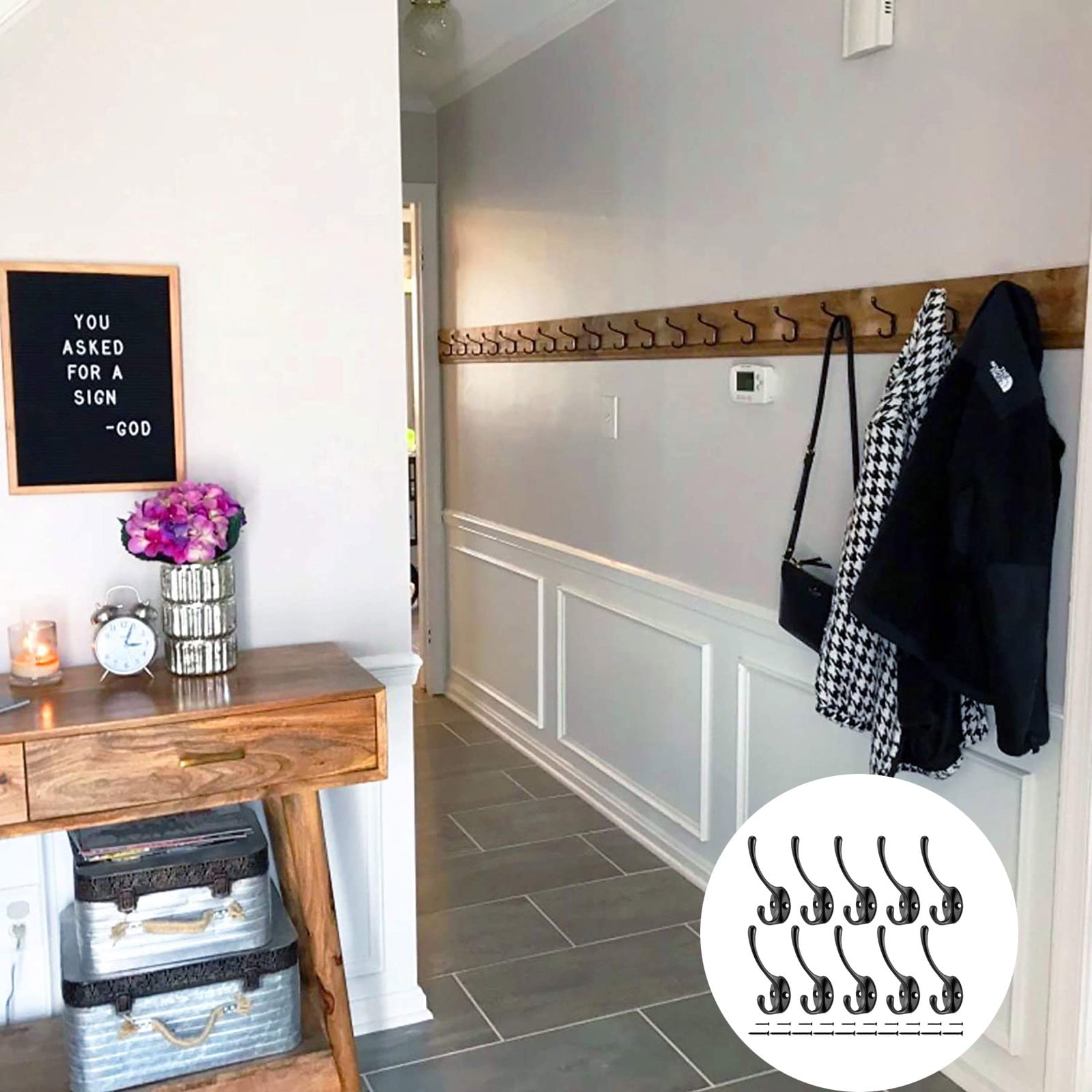 Tools For Men 10 Pack Heavy Duty Dual Coat Hooks Wall Mounted With 20 ...