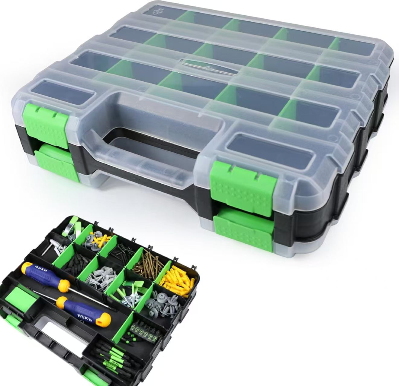 Tools Organizer Box Small Parts Storage Box 34-Compartment Double Side ...