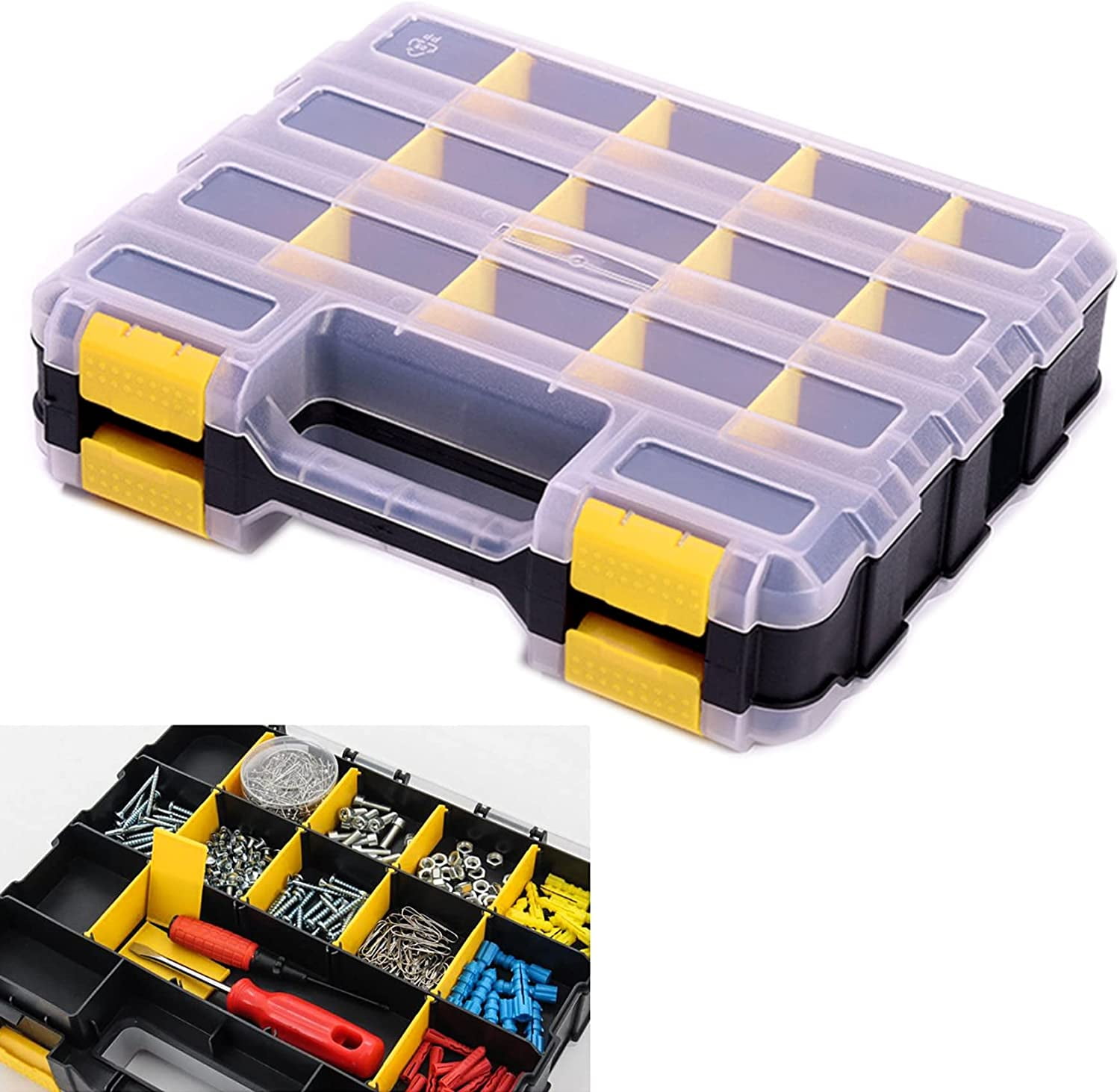Tools Organizer Box Small Parts Storage Box 34-Compartment Double Side ...